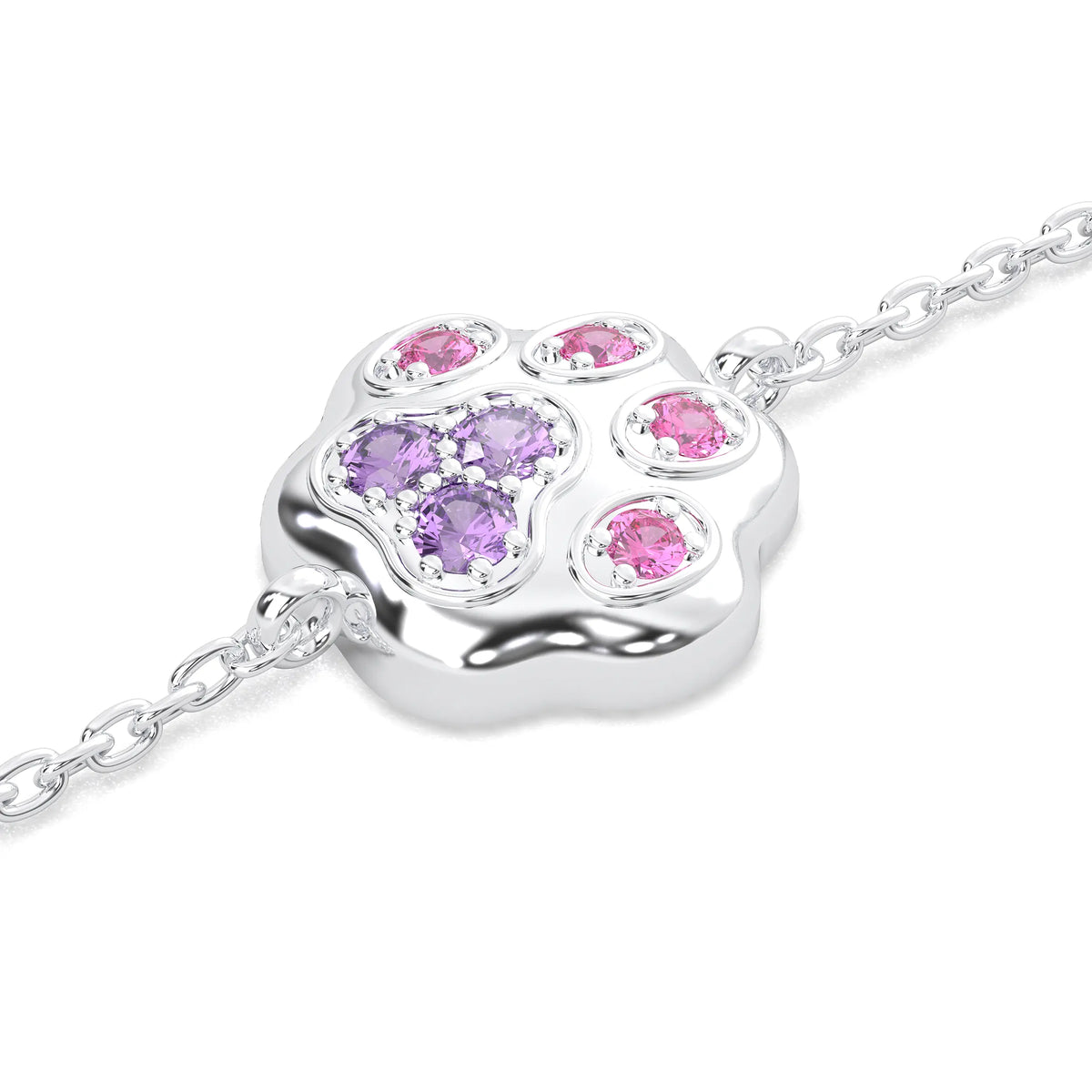 Bracelet Patte de Chat Or Blanc 18K – Pierres Précieuses au Choix – Bajoia