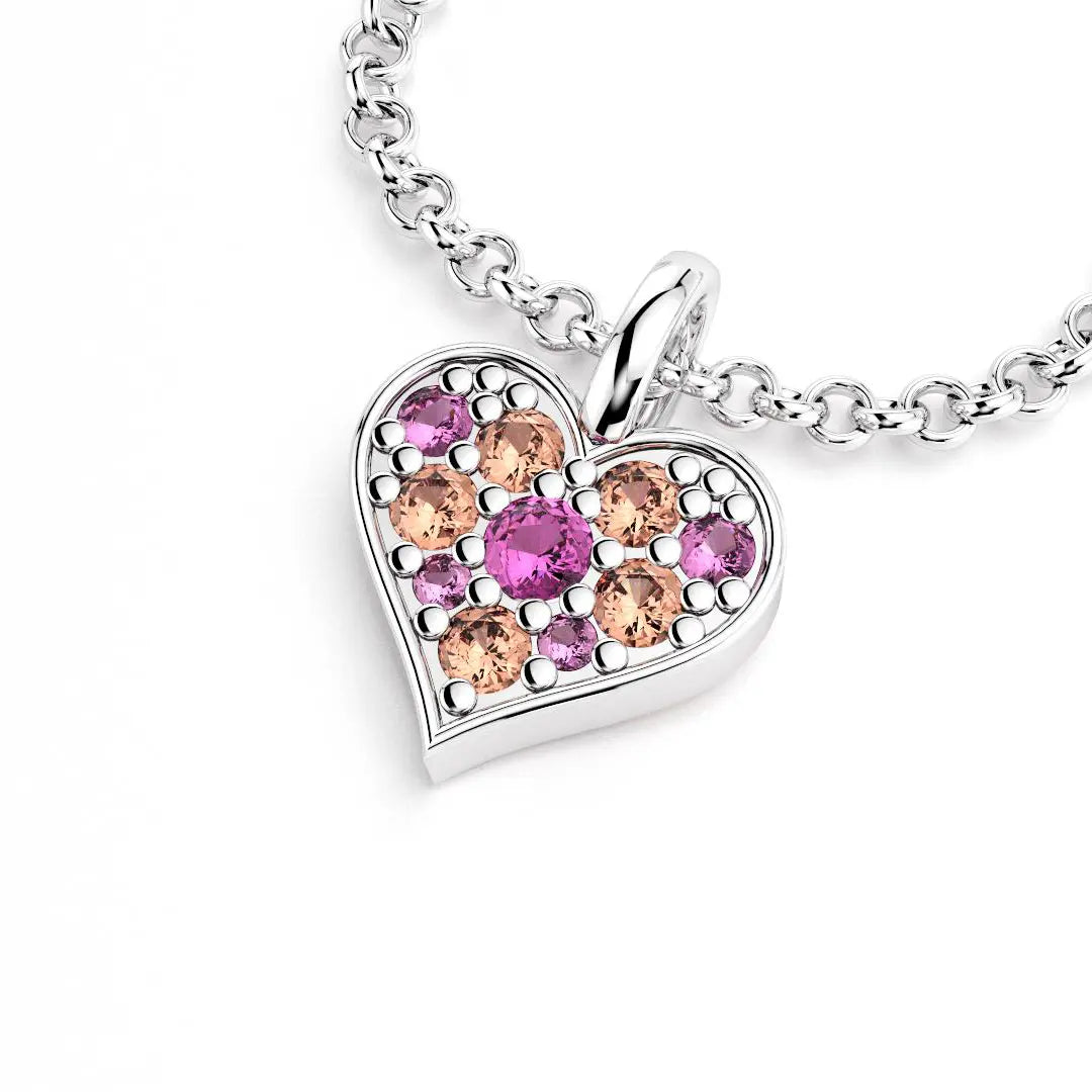 Collier Cœur Or blanc 18K avec dix pierres précieuses personnalisables ...