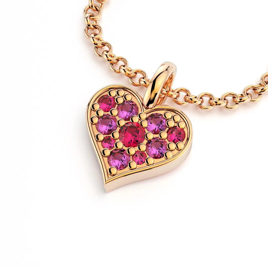 Collier Cœur Or rose 18K avec dix pierres précieuses personnalisables ...
