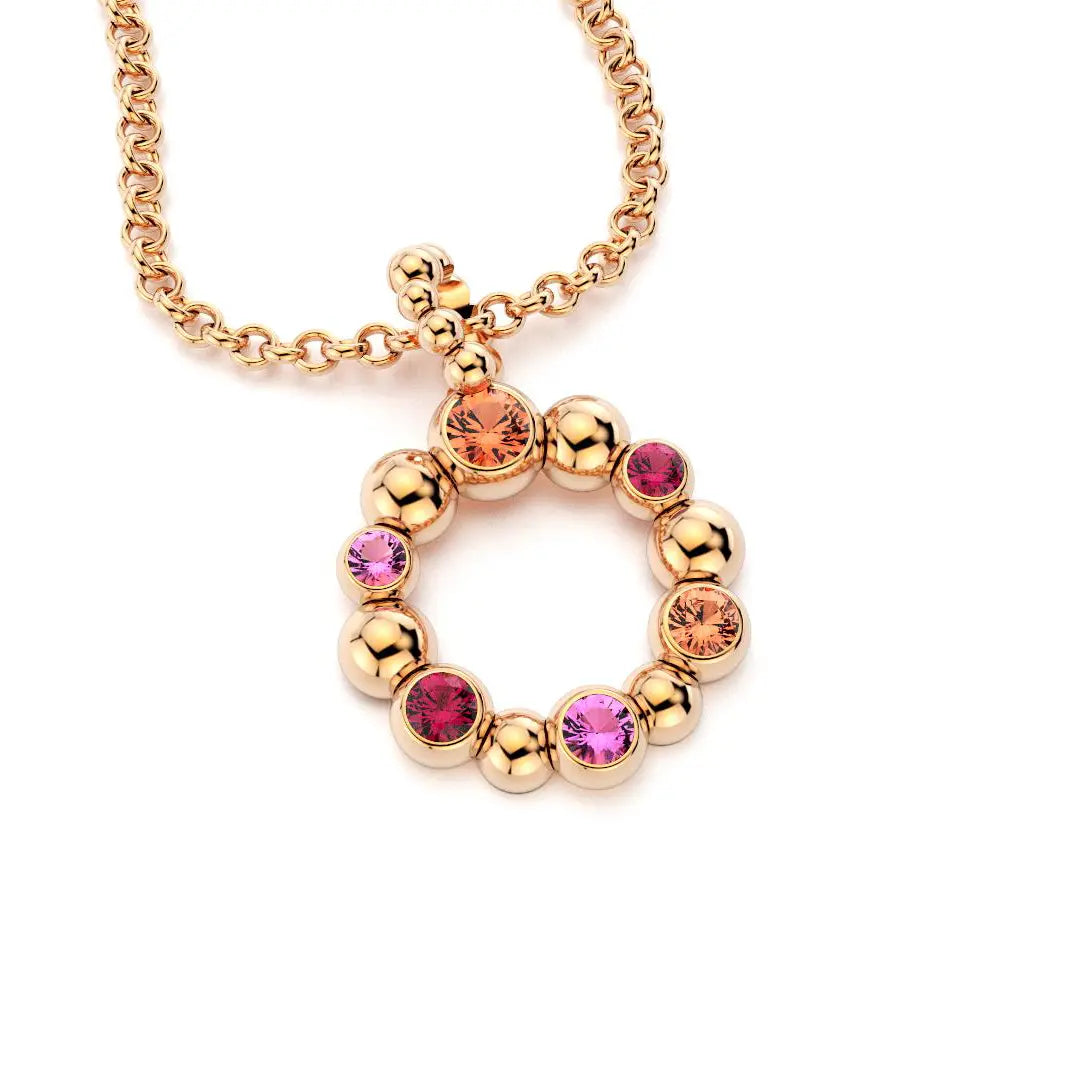 Collier Volga Or rose 18K - Saphirs pêche, Saphirs roses et Rubis – Bajoia